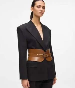 Karl Lagerfeld K/essential Wide Corset Belt - Dark Tan
