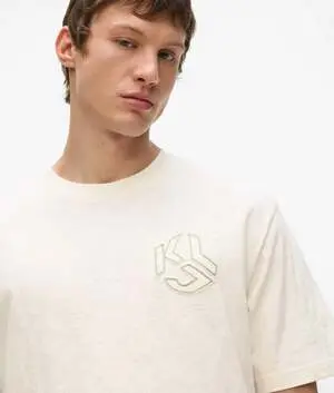 KL JEANS Distressed Monogram Boxy T-shirt - Egret