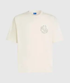 KL JEANS Distressed Monogram Boxy T-shirt - Egret