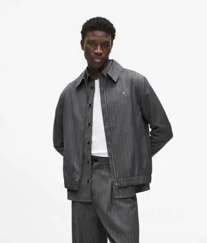 Karl Lagerfeld Pinstripe Wool Blend Zip-front Jacket - Shadow