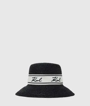 Karl Lagerfeld Signature Scarf Sun Hat - Black