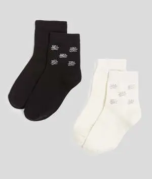 Karl Lagerfeld K/autograph Rhinestone Socks – 2-pack - Black/cream