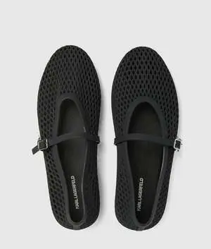 Karl Lagerfeld Matte Rubber Mesh Jelly Ballet Strap Pumps