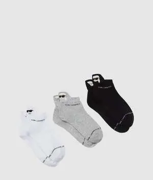 Karl Lagerfeld Three-pack Ankle Socks With Ikon Karl Artwork Embroidery