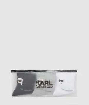 Karl Lagerfeld Three-pack Ankle Socks With Ikon Karl Artwork Embroidery