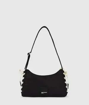KL JEANS Jeans Nylon Shoulder Bag With Lace-up Detail - Black