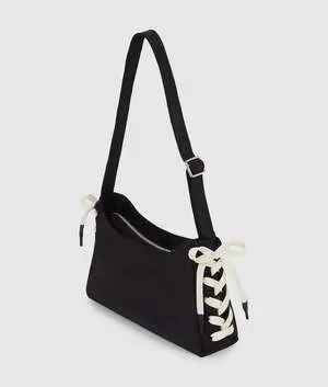 KL JEANS Jeans Nylon Shoulder Bag With Lace-up Detail - Black