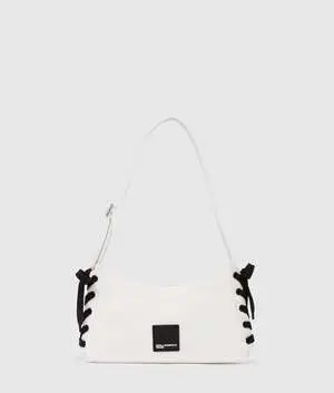KL JEANS Jeans Nylon Shoulder Bag With Lace-up Detail - White