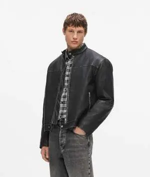 KL JEANS Jeans Faux Leather Biker Jacket - Black