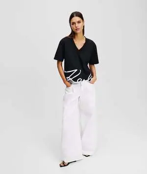 Karl Lagerfeld Embroidered V-neck T-shirt - Black