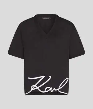 Karl Lagerfeld Embroidered V-neck T-shirt - Black