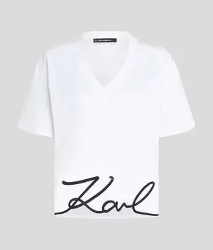 Karl Lagerfeld Embroidered V-neck T-shirt - White