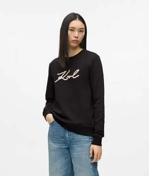 Karl Lagerfeld Signature Rope Detail Crewneck Sweatshirt - Black