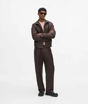 Karl Lagerfeld Straight Leg Wool Blend Pants - Black Coffee