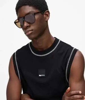KL JEANS Relaxed Contrast Stitch Sleeveless Top - Black