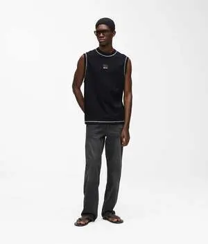 KL JEANS Relaxed Contrast Stitch Sleeveless Top - Black