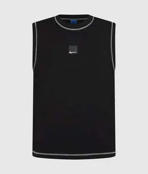 KL JEANS Relaxed Contrast Stitch Sleeveless Top - Black