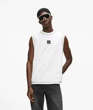 KL JEANS Relaxed Contrast Stitch Sleeveless Top - White