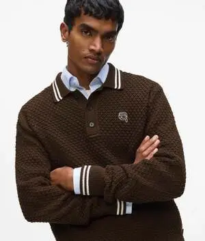 Karl Lagerfeld Ikon Long-sleeved Knit Polo Shirt