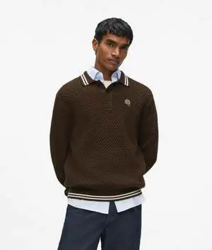 Karl Lagerfeld Ikon Long-sleeved Knit Polo Shirt - Black Coffee