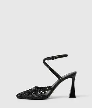 Karl Lagerfeld Debutante Woven Leather Heeled Sandals - Black