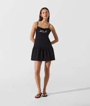 Karl Lagerfeld Signature Jersey Mini Beach Dress - Black