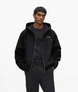 Karl Lagerfeld Hooded Zip-up Jacket With Logo Patch - Black