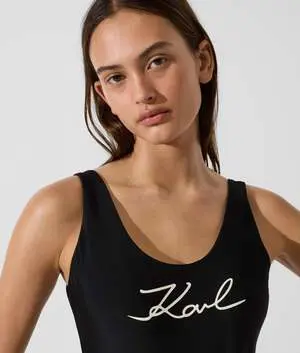 Karl Lagerfeld Signature One Piece Swimsuit - Black