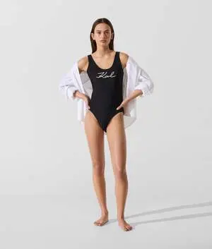 Karl Lagerfeld Signature One Piece Swimsuit - Black