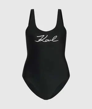 Karl Lagerfeld Signature One Piece Swimsuit - Black