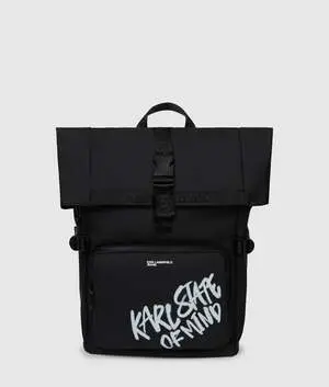 KL JEANS Jeans Coated Roll-top Backpack With Graphic Artwork - Black