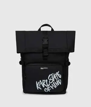 KL JEANS Jeans Coated Roll-top Backpack With Graphic Artwork - Black