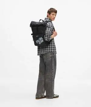 KL JEANS Jeans Coated Roll-top Backpack With Graphic Artwork