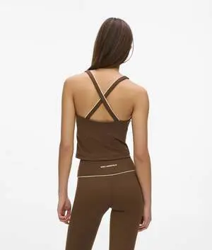 Karl Lagerfeld Contrast Piping Athleisure Tank Top - Chestnut