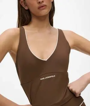 Karl Lagerfeld Contrast Piping Athleisure Tank Top - Chestnut