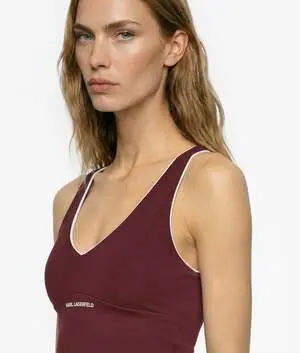 Karl Lagerfeld Contrast Piping Athleisure Tank Top - Windsor Wine