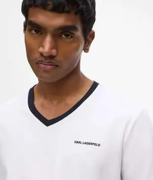 Karl Lagerfeld Contrast V-neck T-shirt - White