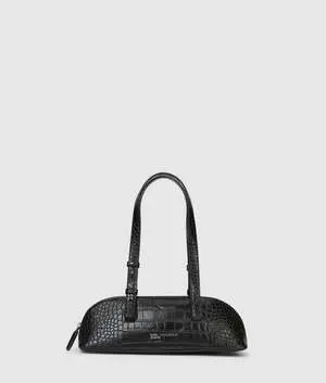 KL JEANS Croc Effect Elongated Shoulder Bag - Black