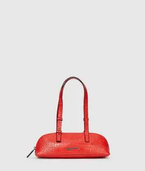 KL JEANS Croco Elongated Shoulder Bag - High Risk Red