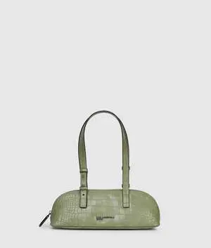 KL JEANS Croc Effect Elongated Shoulder Bag - Tea