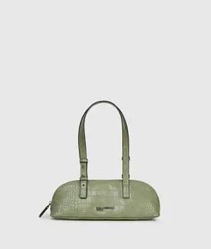 KL JEANS Croc Effect Elongated Shoulder Bag - Tea