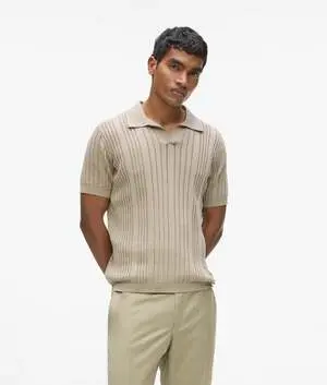 Karl Lagerfeld Rib-knit Polo Shirt - Khaki