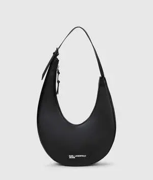 KL JEANS Jeans Rounded Leather Hobo Bag - Black