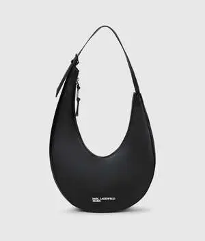 Karl Lagerfeld Rounded Leather Hobo Bag - Black