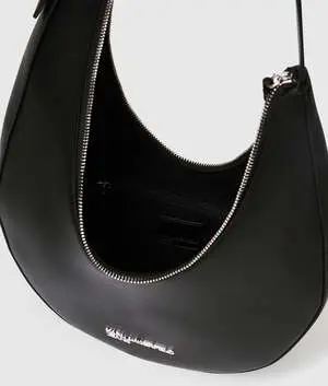 Karl Lagerfeld Rounded Leather Hobo Bag - Black