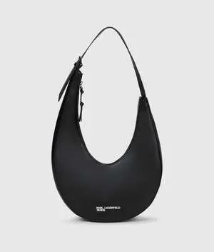 Karl Lagerfeld Rounded Leather Hobo Bag - Black
