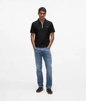 Karl Lagerfeld Zipped Polo Shirt - Black