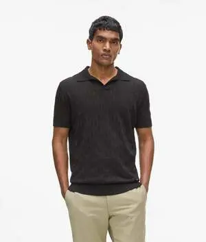 Karl Lagerfeld Monogram Knit Polo Shirt - Black