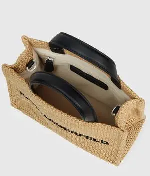 Karl Lagerfeld Small Square Woven Beach Bag - Natural