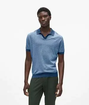 Karl Lagerfeld Striped Knit Polo Shirt - Navy